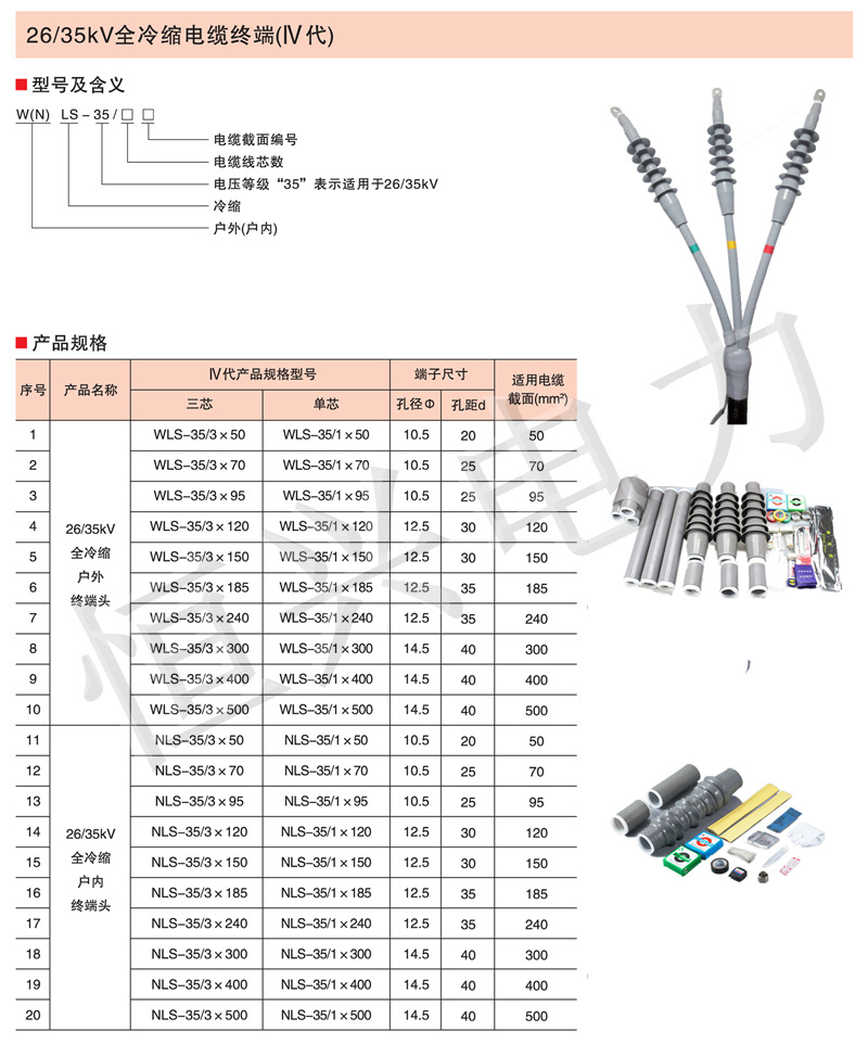 户外单芯高压电缆接头WLS-26/35KV/1.3冷缩电缆终端1*300-400mm2-阿里巴巴