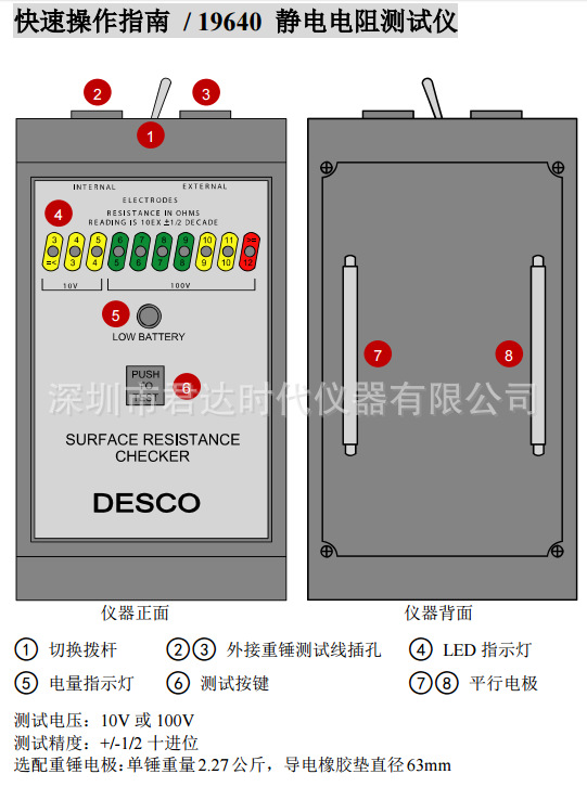 DESCO 19640表面电阻测试仪重锤式电阻表面阻抗测试仪-阿里巴巴