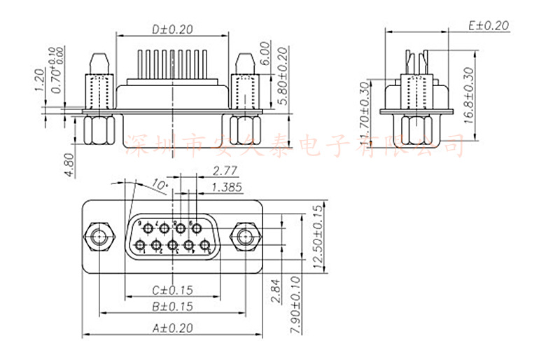 DB插座 9Pin RS232串口插座 D-SUB连接器 DB9P母座 带螺柱铆钉式-阿里巴巴