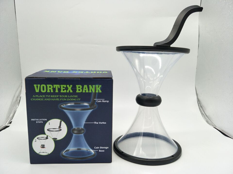 重力旋转旋风存钱罐 解压漩涡漏斗透明转圈硬币储钱桶vortex bank-阿里巴巴