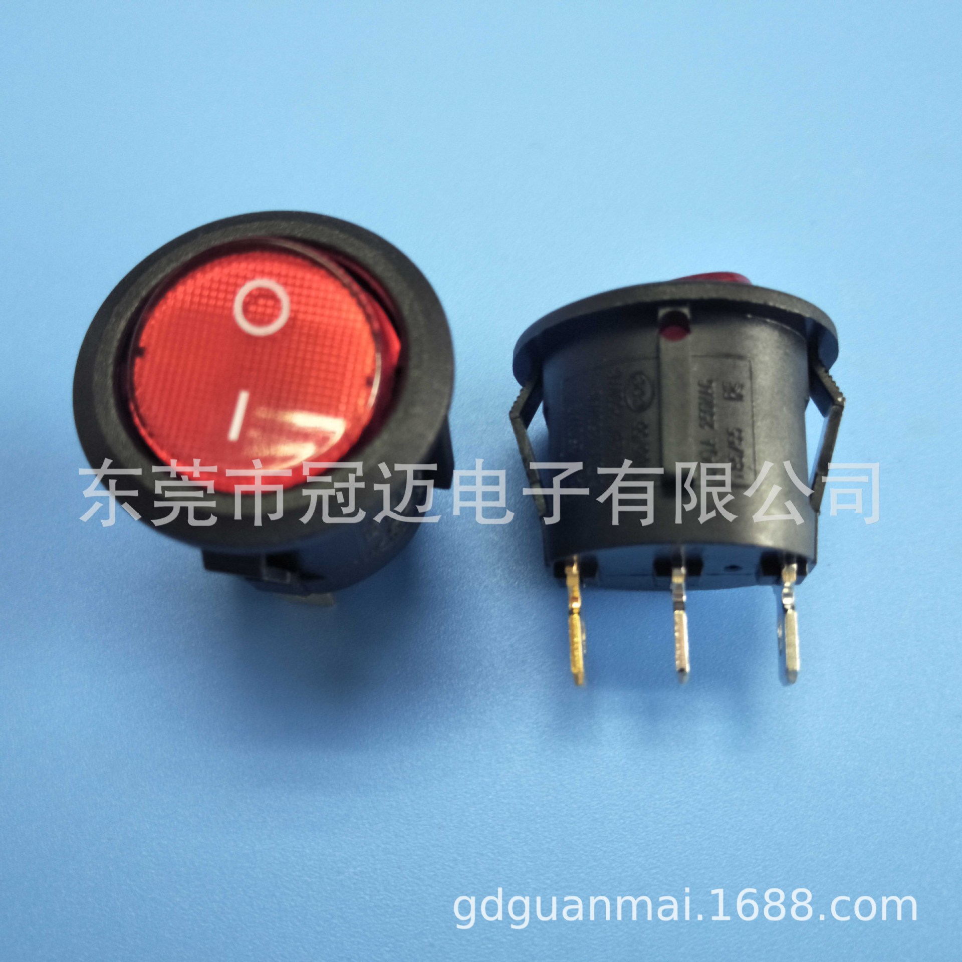 RS601C圆形 全圆船形船型开关 带红灯 三脚两档 直径23mm红色面盖-阿里巴巴