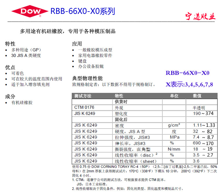 陶氏RBB-6630-30,6640-40,6650-50,6671-70硅橡胶 日本原厂品-阿里巴巴