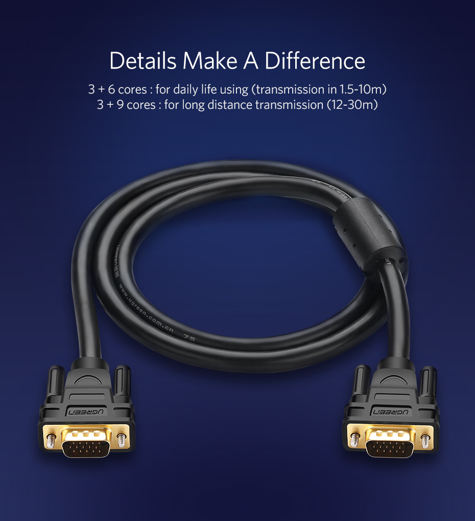 绿联Ugreen 1080P VGA Cable VGA to VGA Cable Male to Male 3M-阿里巴巴