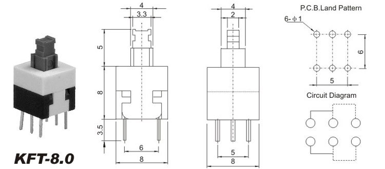 直销8*8自锁双排复位常开6脚按键KFT-8x8 6脚立式直插电脑开关-阿里巴巴
