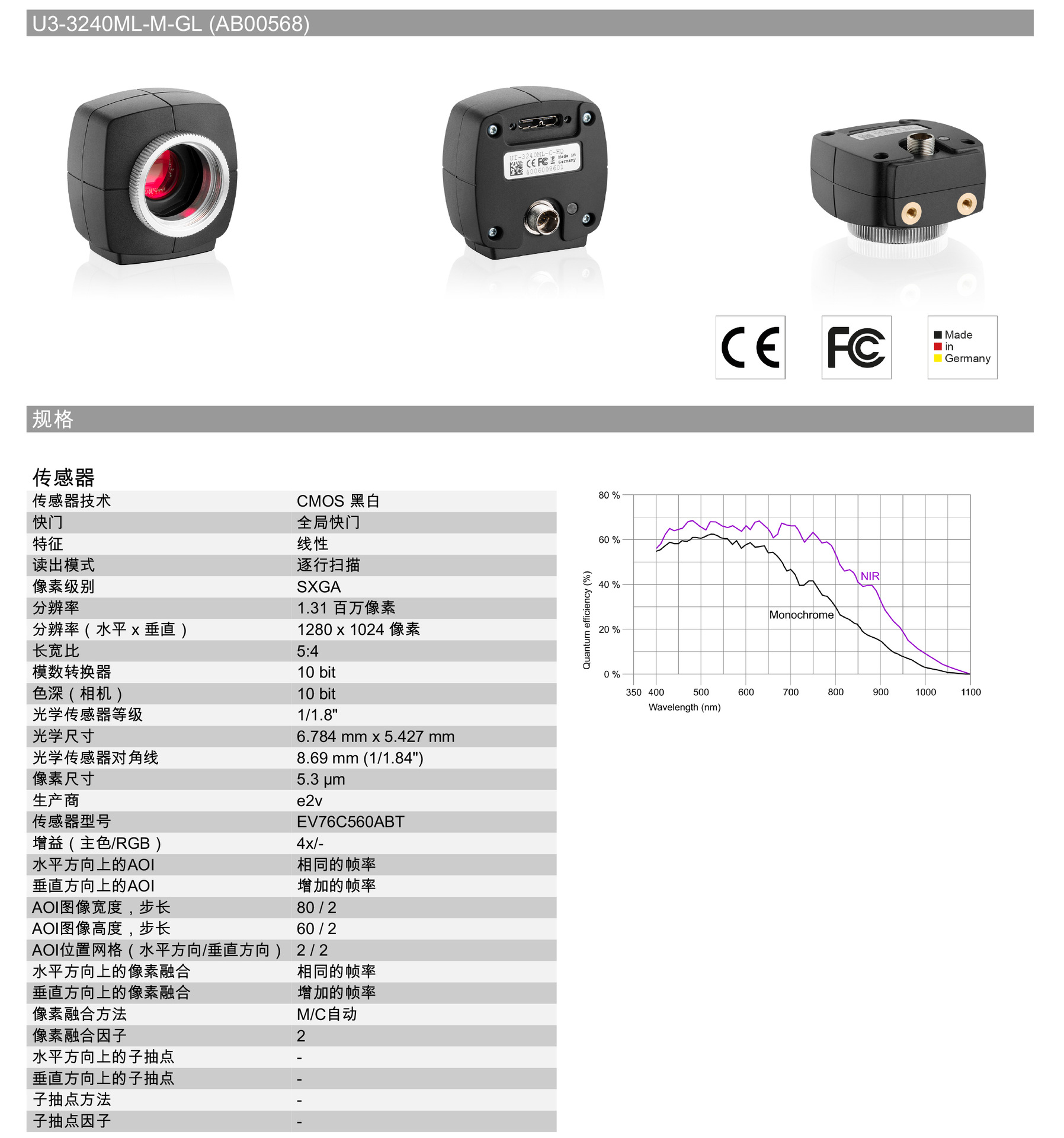 IDS USB3.0接口 高分辨率USB3 Vision工业摄像机 U3-3240ML-M-GL-阿里巴巴