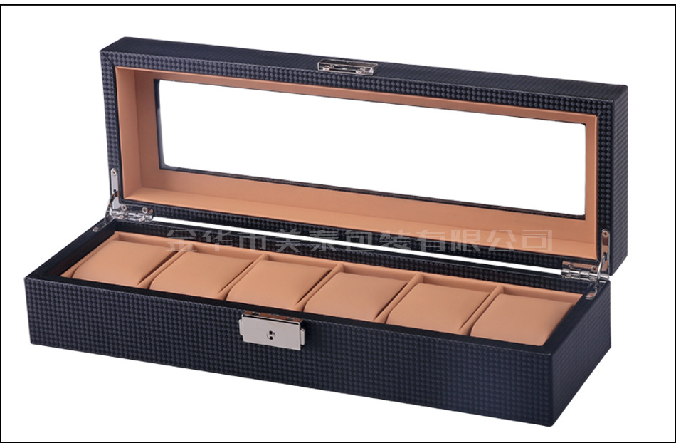 6位手表盒版外碳纤维内棕色PU皮手表包装盒手表展示收纳盒-阿里巴巴