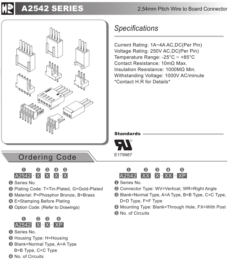 替代2510连接器 A2542H-06P-1 长靠背胶壳 灿达HR品牌-阿里巴巴