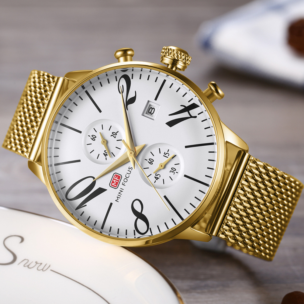 MINIFOCUS福克斯 MF0135G男士石英表 钢网带两小盘指针商务水表-阿里巴巴