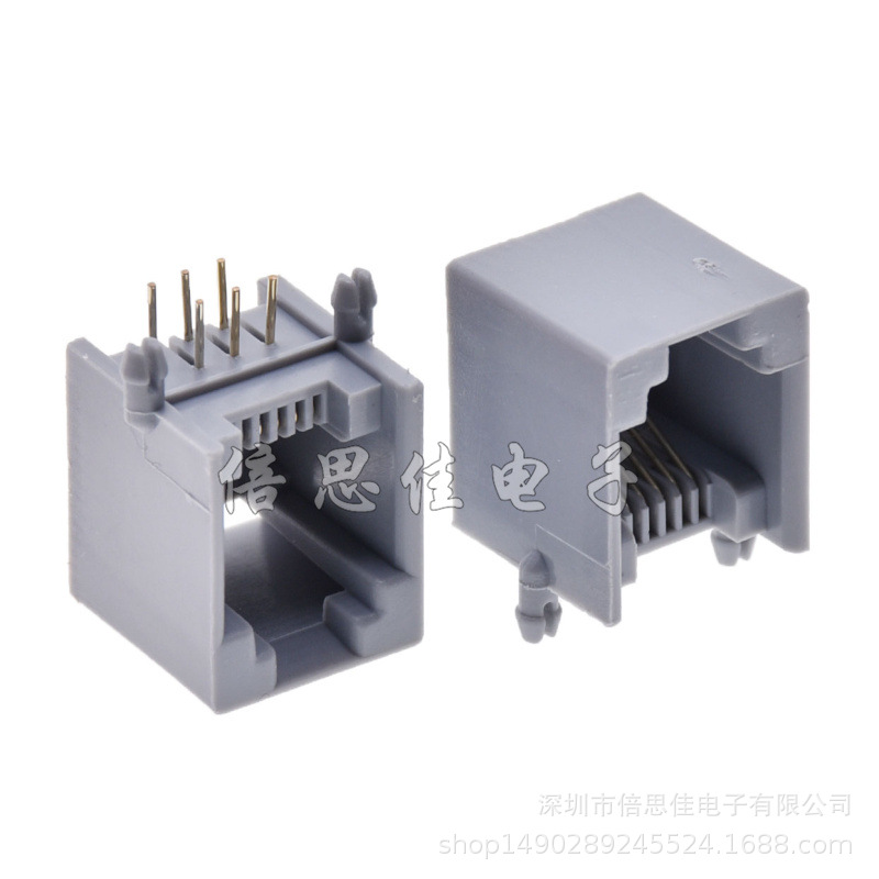 RJ11插座灰色 6P6 RJ12电话插座 90度 6芯水晶头母座 -6P6C插座-阿里巴巴