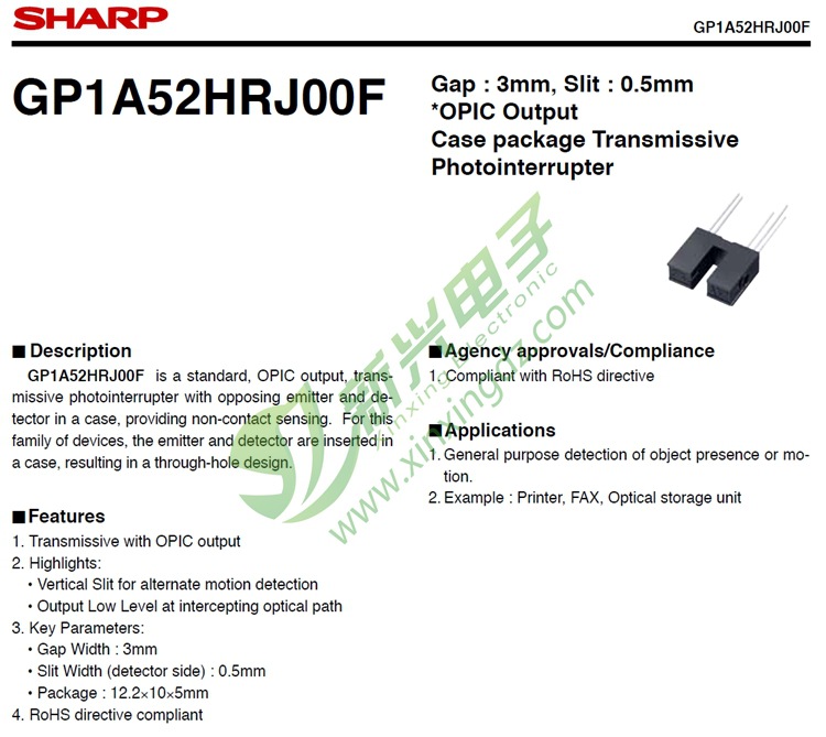 GP1A52HRJ00F 透射式光电传感器 SHARP/夏普 槽3mm GP1A52HR 开关-阿里巴巴
