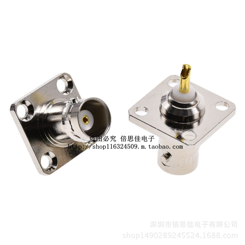 BNC-KFD视频插座BNC母头带四方法兰盘Q9插座铜材BNC插座单芯焊接-阿里巴巴