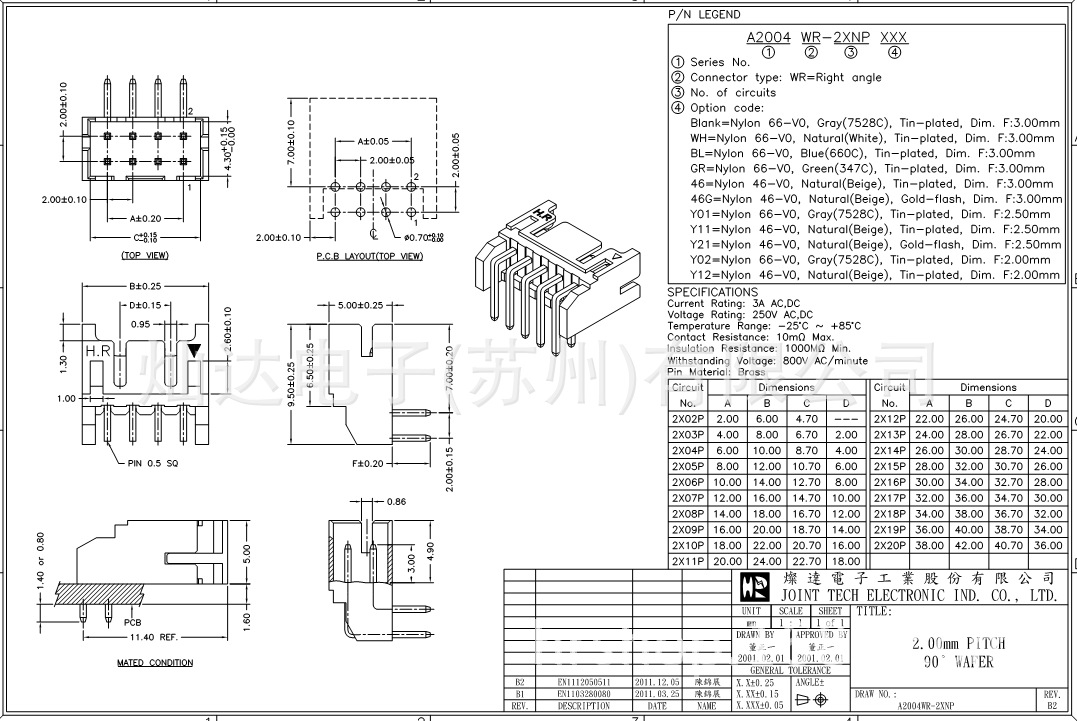 台湾灿达HR连接器 A2004WR-2X02P 卧式针座-阿里巴巴