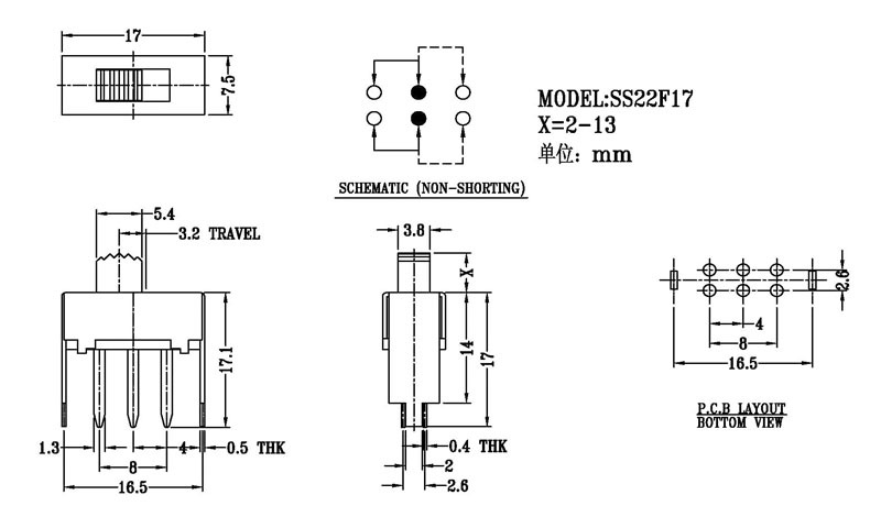 SS-22F18拨动开关 2P2T两档拨动开关长脚SS22F20拨动开关-阿里巴巴