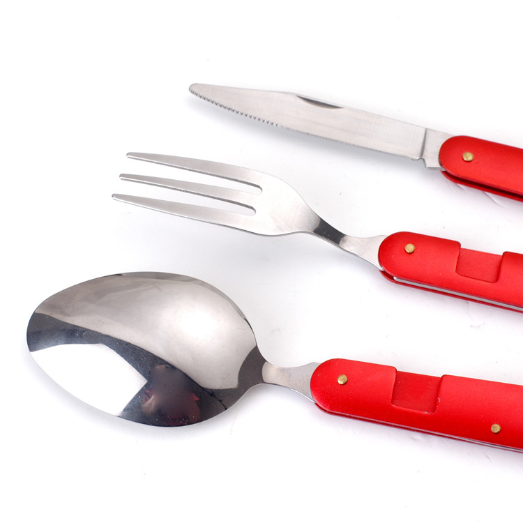 Outdoor camping multi-functional folding Western food knife fork spoon ...