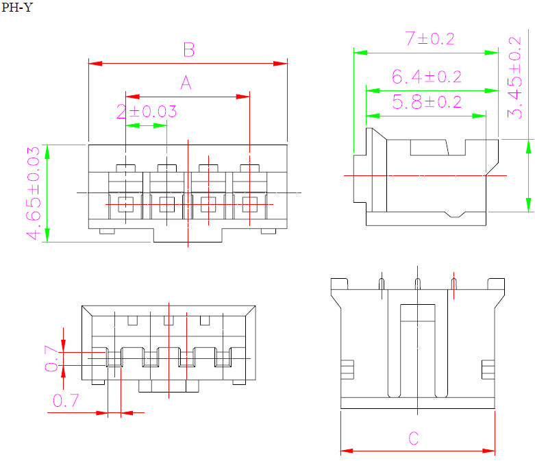 PH-6P PH2.0-6P 6Y 6位 2.0MM 胶壳公壳 连接器接插件端子 一袋2K-阿里巴巴