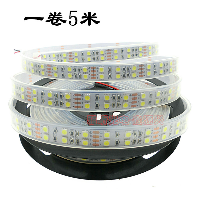 12V LED灯带 高亮5050双排套管防水120珠一米 正白 暖白 RGB灯条-阿里巴巴