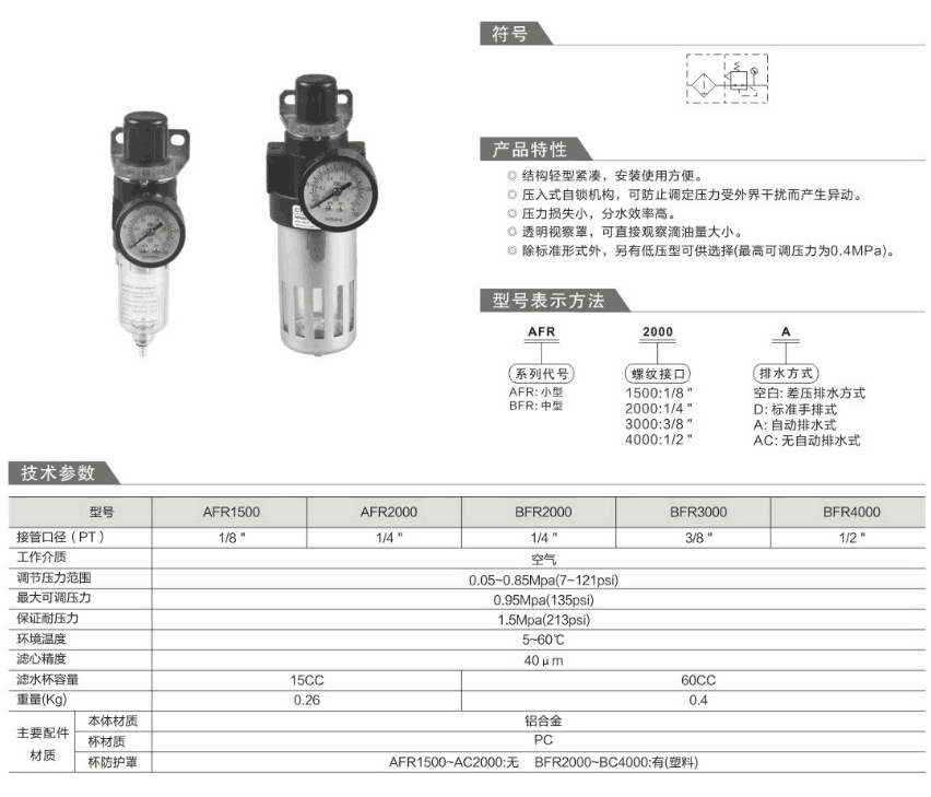 调压过滤器BFR2000;BFR3000;BFR4000空气过滤调减压阀 气动元件-阿里巴巴