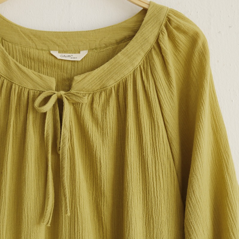 D9412 女式双层顺纡绉棉纱棉麻风七分袖中长款大摆连衣裙子-阿里巴巴