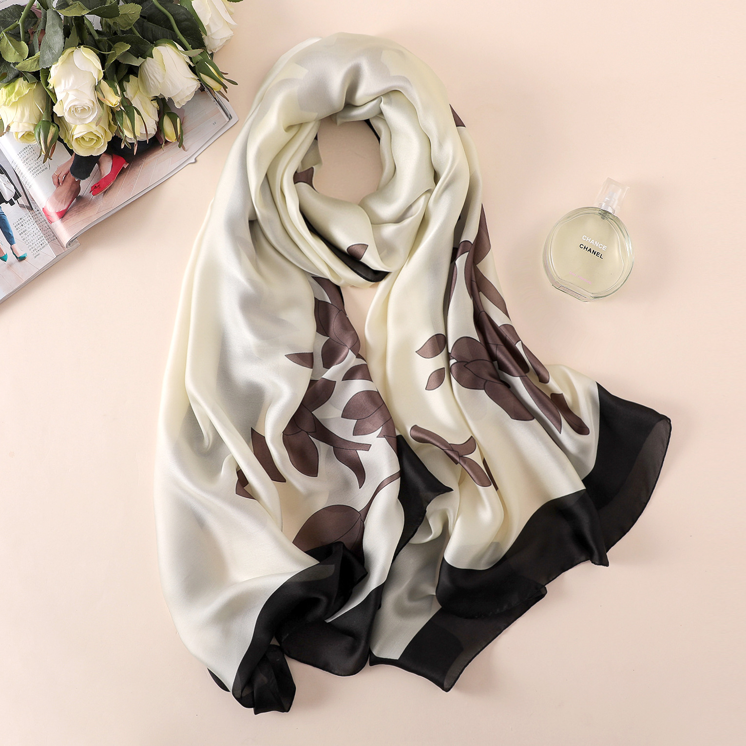 Silk Scarf Spring And Summer Long Scarf Versatile Shawl Dual Purpose ...