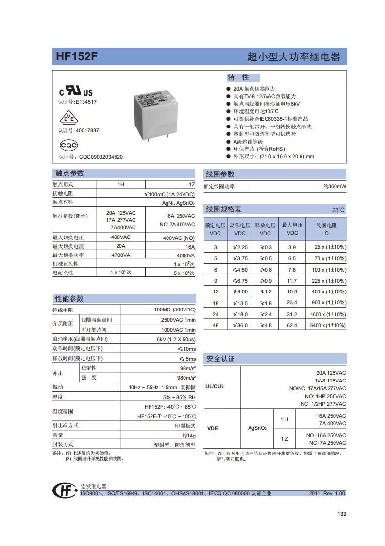 HF152F/006-1HS 继电器4脚一组常开17A277VAC全新原装-阿里巴巴