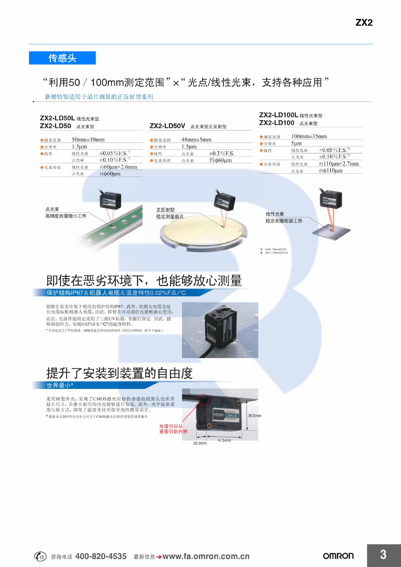 欧姆龙OMRON激光位移传感器 激光CMOS型ZX2-LD50 0.5M原装正品-阿里巴巴