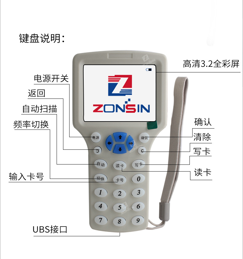 新升级ID IC卡复制器门禁卡电梯卡感应配匙机M1卡读写器ZX-300CD-阿里巴巴