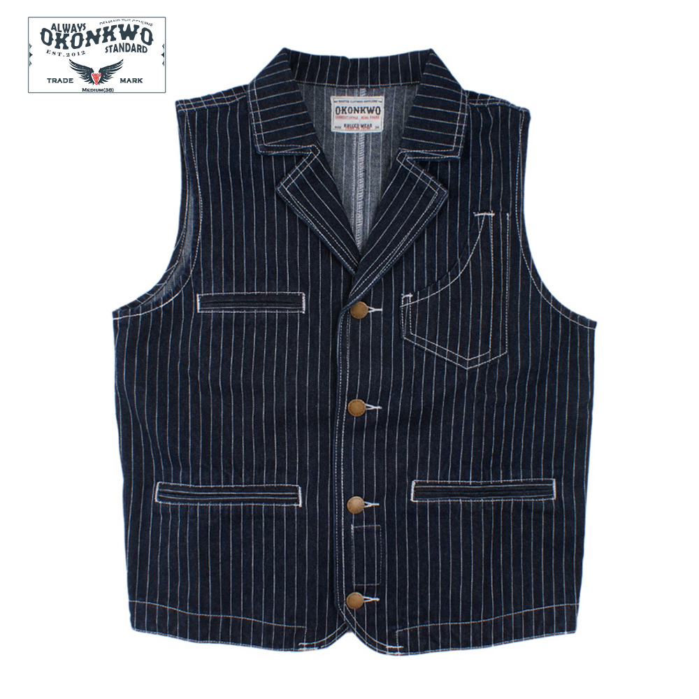 Autumn and Winter New Men's Striped Denim Vest Suit Lapel Motorcycle ...