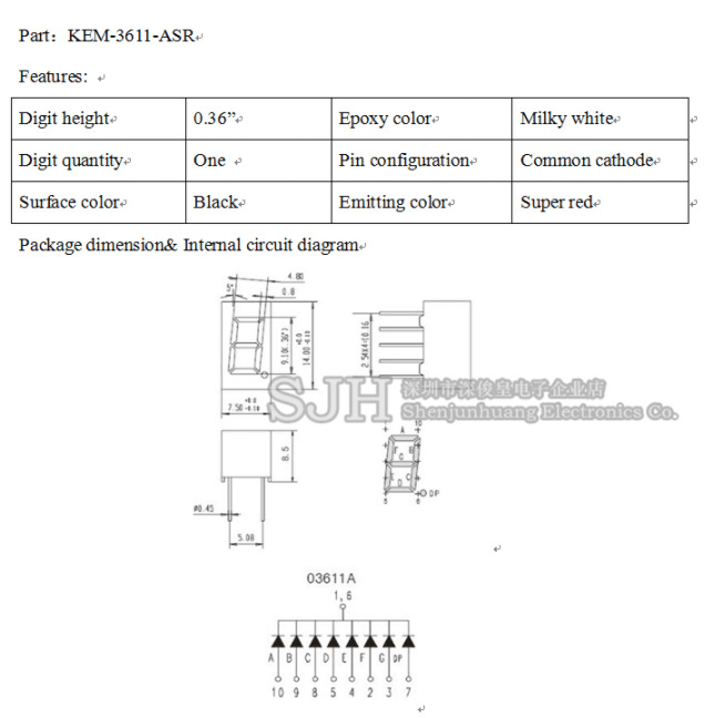 LED数码管1位0.36英寸一位0.36亮红色 共阴 3611AH 3611AS-阿里巴巴