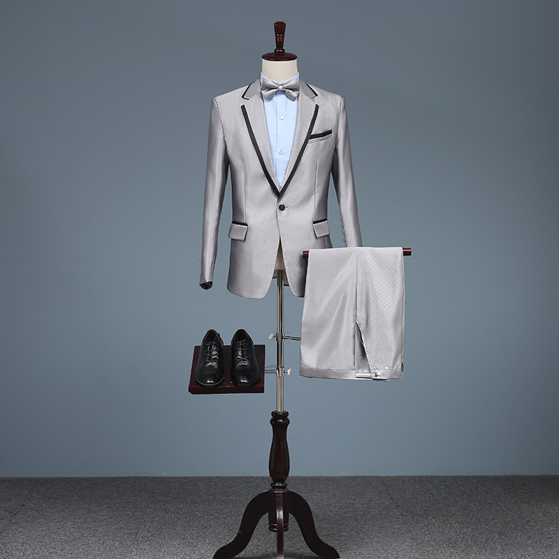 Men's youth silver color singer host stage performance Slim Fit blazers ...