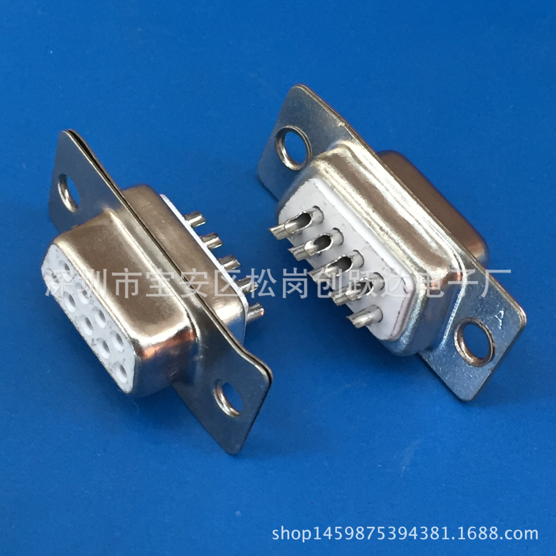 DB9P母座9P-180度焊线式母座 传统半金端子黑胶DB9P-带双耳螺丝孔-阿里巴巴
