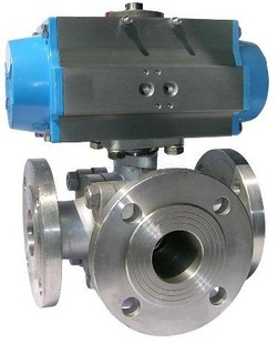 山东球阀-Q644F-16P不锈钢304法兰连接L型三通气动球阀-阿里巴巴