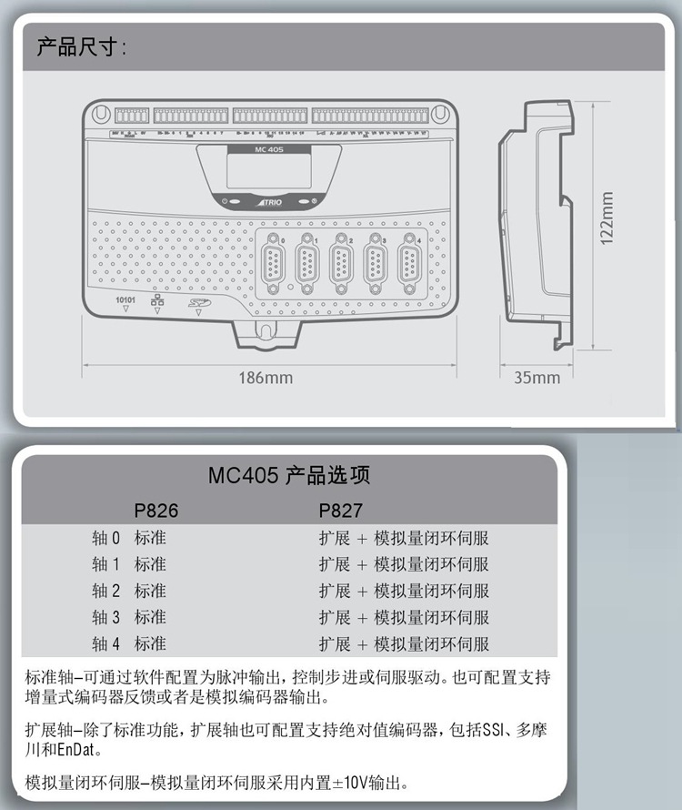 MC405运动控制器5轴P826标准轴P827扩展+模拟量闭环伺服TRIO翠欧-阿里巴巴