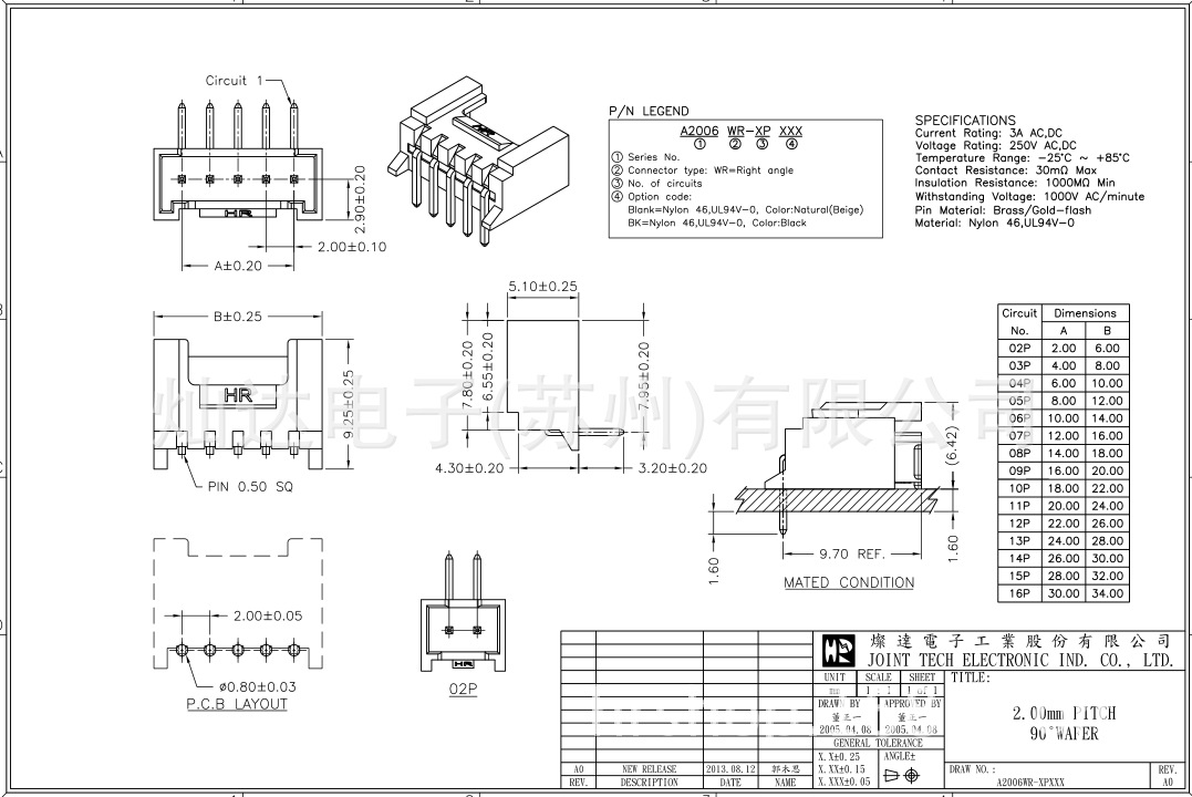 台湾灿达HR连接器 A2006WR-07P Wafer 臥式針座-阿里巴巴