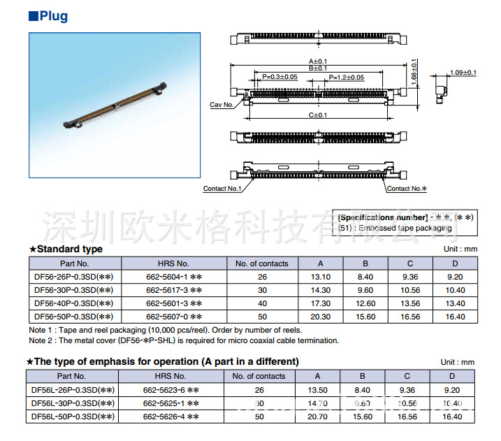 DF56-40P-0.3SD(51) 集管和线壳hirose广濑 公端40P针脚针座-阿里巴巴