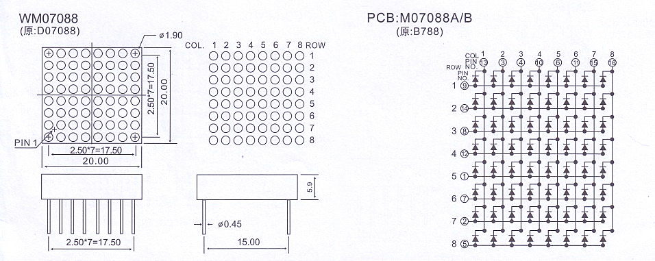 厂家供应 LED点阵 7088BS 7088BW 红光 蓝光 白光 F2 8*8点阵屏-阿里巴巴