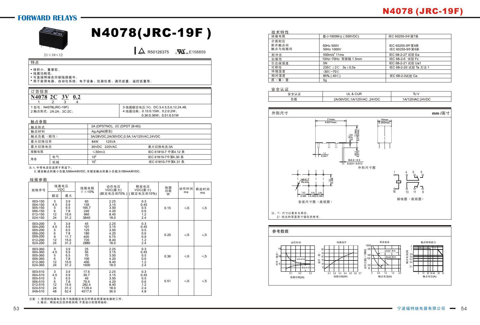 福特继电器N4078-2C-24V-0.2W 8脚2c触点(2组常开常闭) 1A125VAC-阿里巴巴
