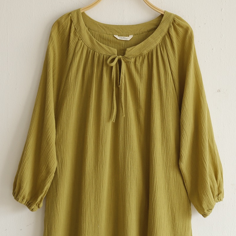 D9412 女式双层顺纡绉棉纱棉麻风七分袖中长款大摆连衣裙子-阿里巴巴