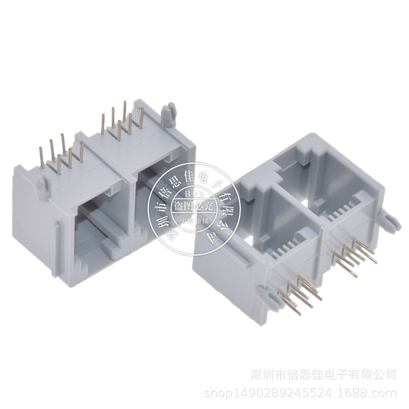 RJ11 1*2连体-6p6C-带边-90度灰色网络接口RJ11网络接口连接器-阿里巴巴