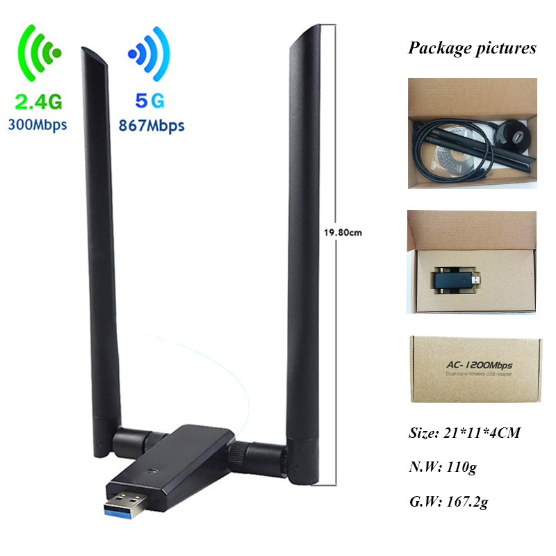 免驱动1200M无线网卡 2.4G/5.8G USB3.0双频无线网卡wifi接收器-阿里巴巴