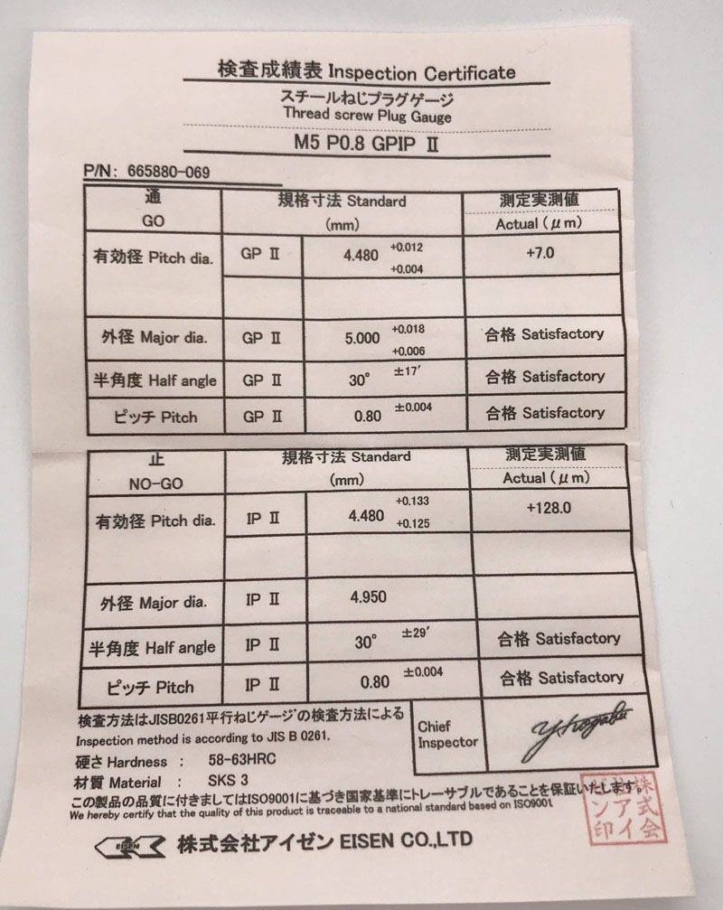 日本EISEN爱森 螺纹塞规 螺纹环规 M2P0.4 国标 日标-阿里巴巴