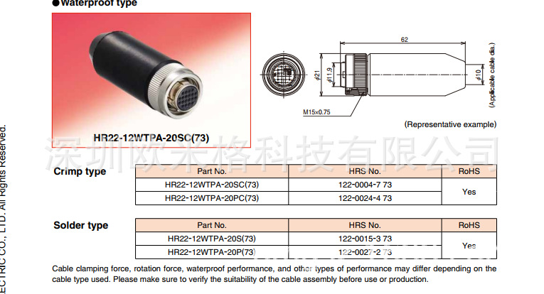 HR22-12WTPA-20SC(73) HRS原厂Hirose/广濑航天插头连接器-阿里巴巴
