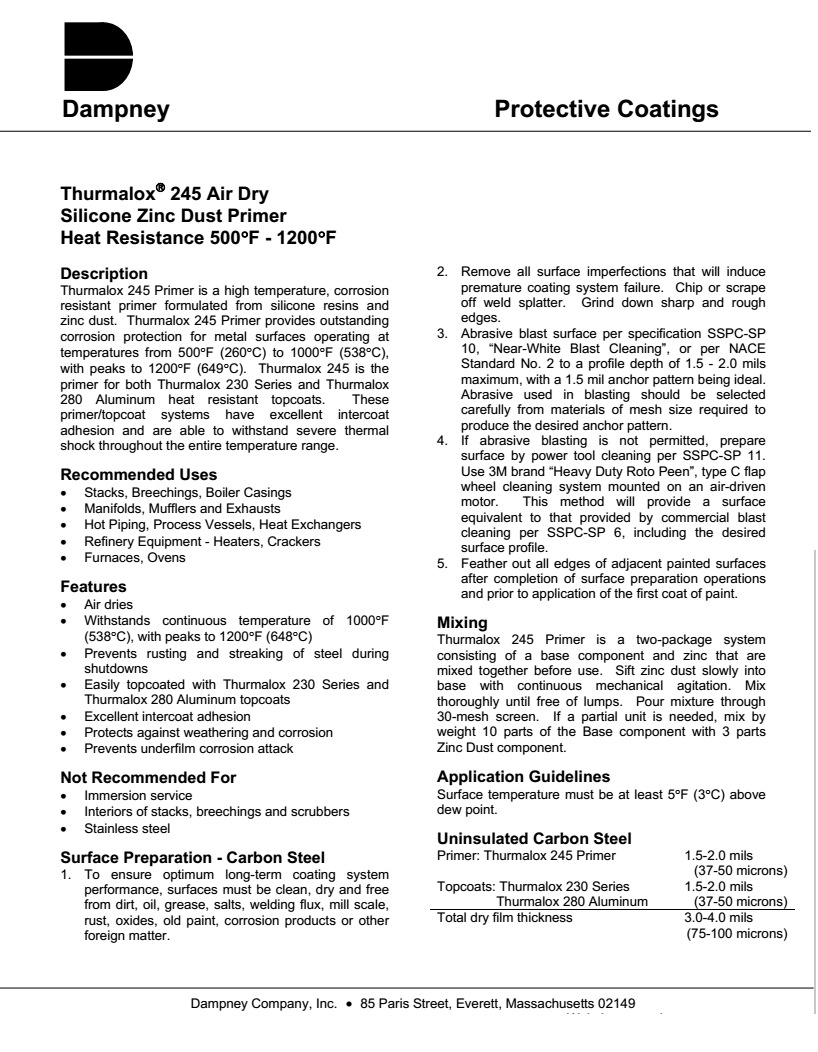 进口油漆 DAMPNEY 耐高温防腐 特种涂料 THURMALOX 245 环氧树脂-阿里巴巴