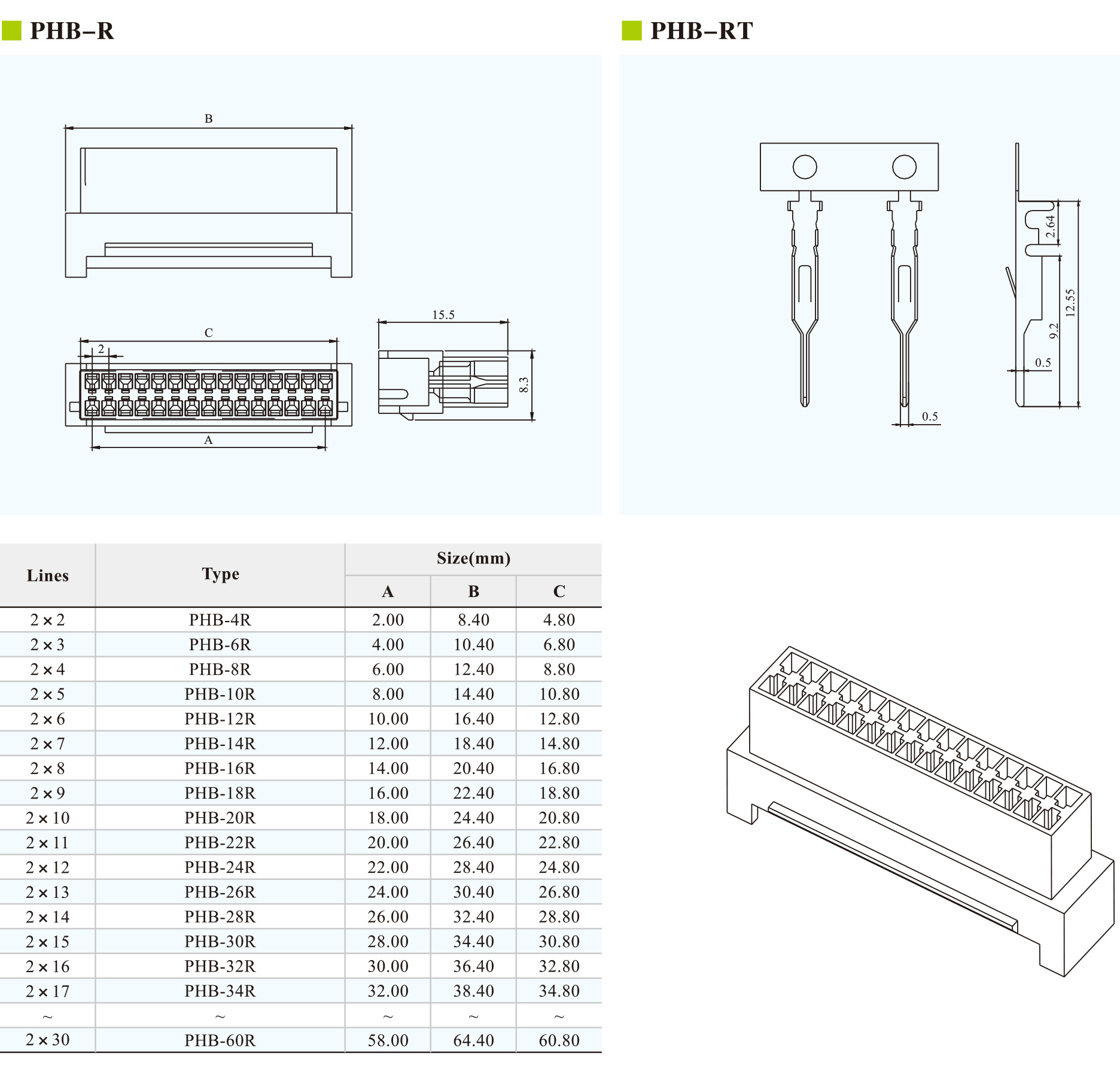 PHB 2.0mm 连接器替代然湖YH PHSD2.0系列 蓝色连接器 绿色连接器-阿里巴巴