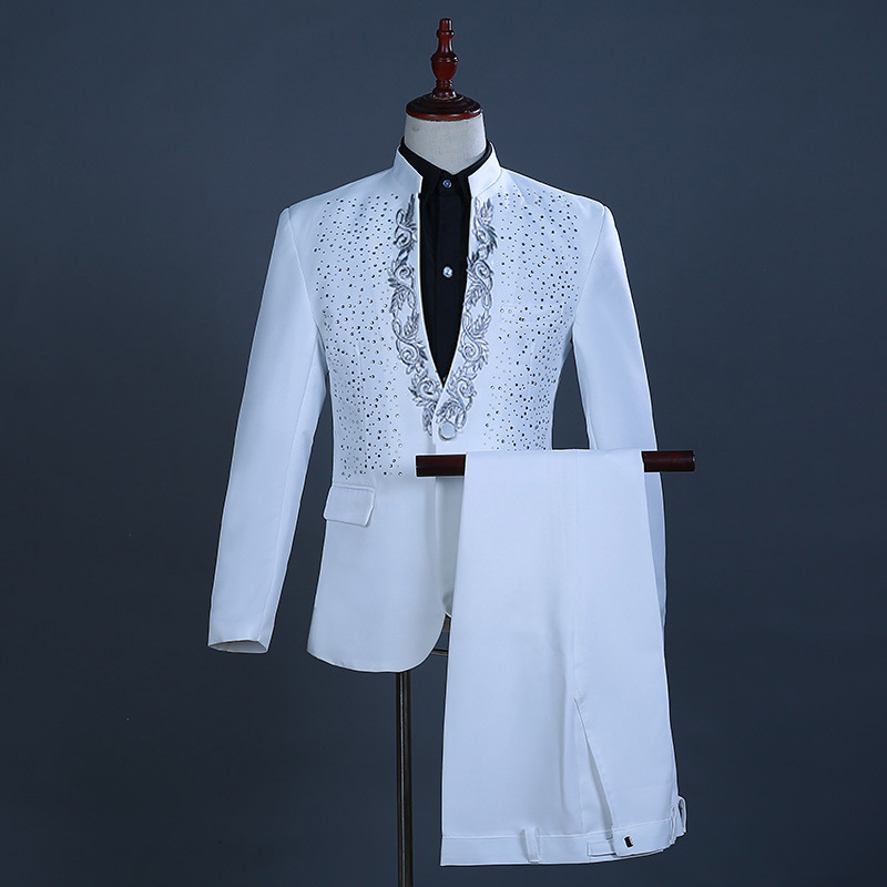 men's jazz dance suit blazers Men hot embossed and diamond stand collar ...