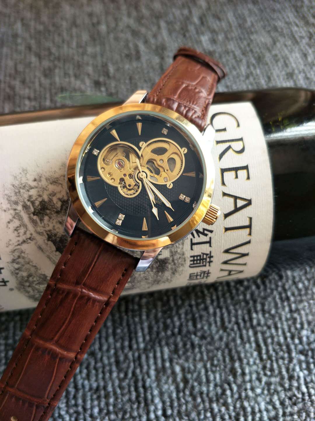 贝伊诺男士自动机械表夜光防水皮带镂空BYINO WATCH时钟8082-阿里巴巴