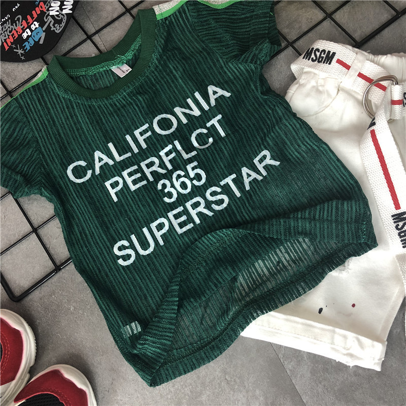 男童短袖T恤2025夏季网格镂空上衣中小童短袖C68010短裤12135套装-阿里巴巴