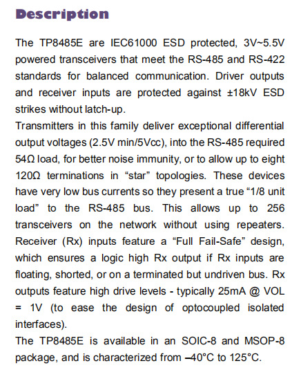 TP8485E-SR SOP-8 贴片SMD RS485 ±18K ESD收发器RS422接口芯片-阿里巴巴