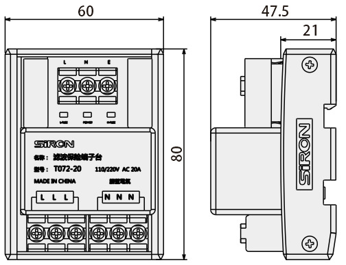 SIRON胜蓝T072-10/T072-20滤波保险端子台交流控制接线端子台-阿里巴巴