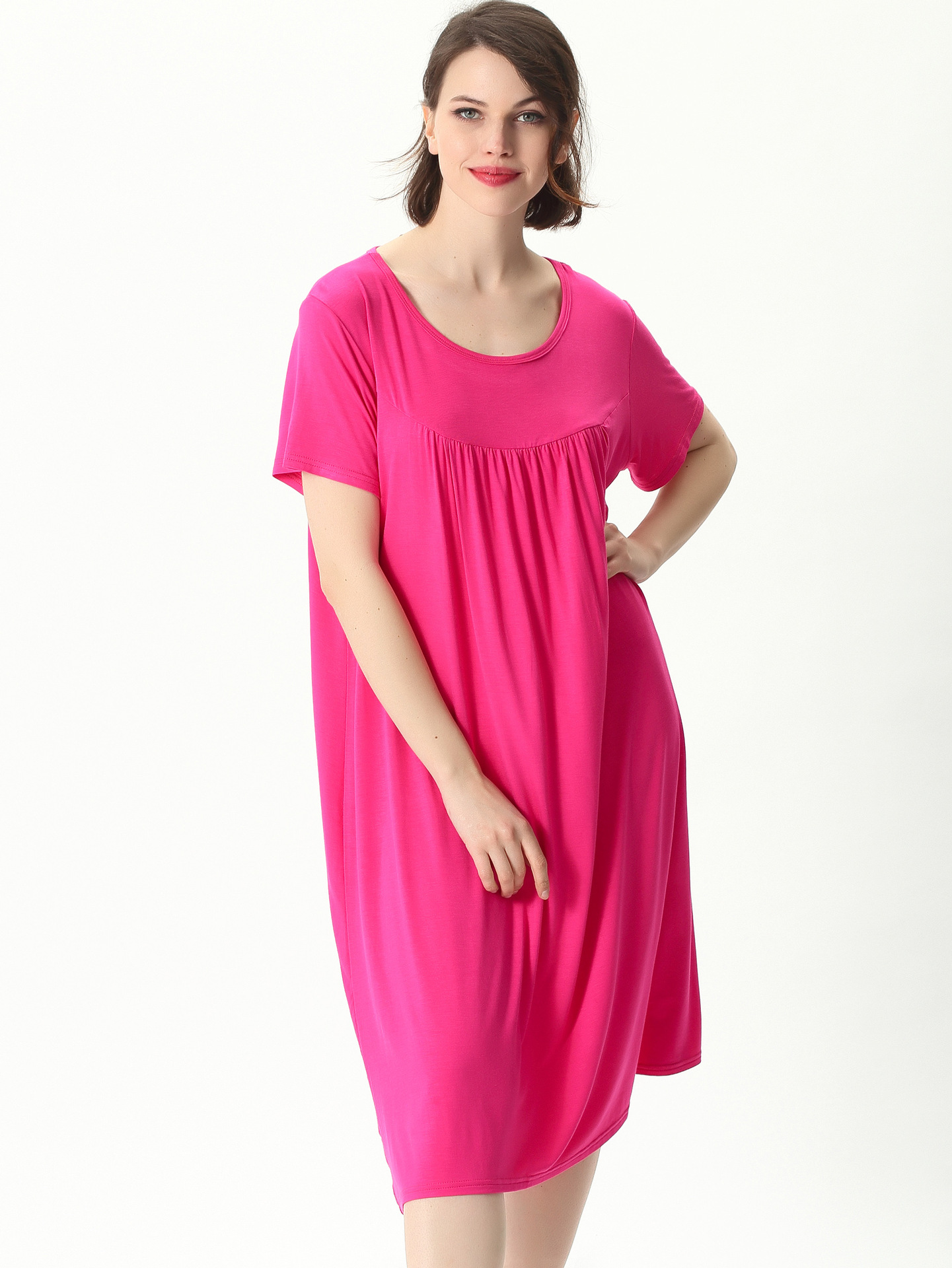 女夏新款加肥加大码宽松柔软舒适轻巧弹力吸汗棉短袖家居裙中长裙-阿里巴巴