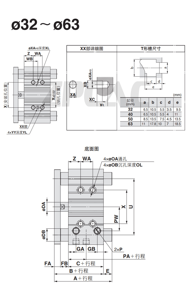 MGPL三轴三杆气缸MGPM40 MGPM32-25/50/75/100/150/200/250/300Z-阿里巴巴